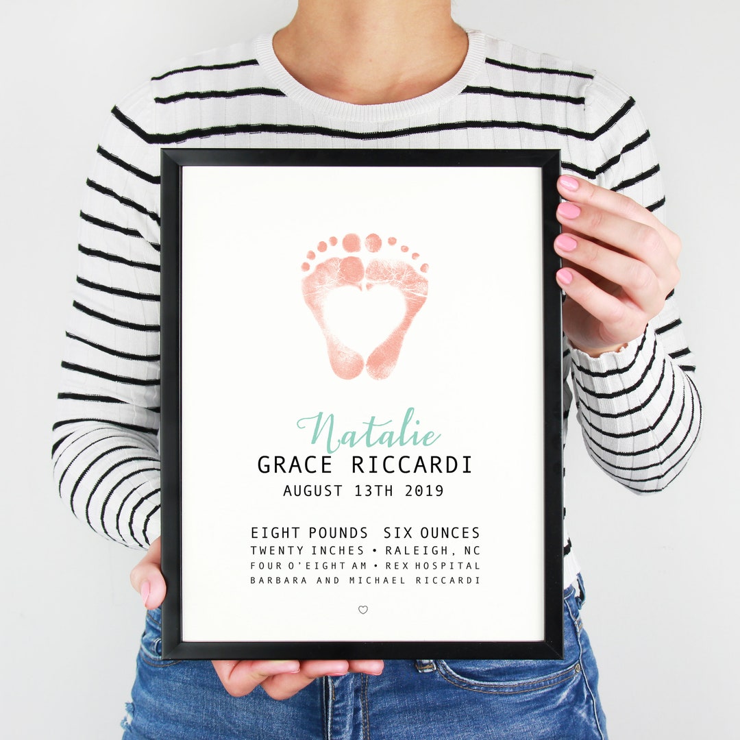 Baby Footprint Art Birth Poster Nursery Name Wall Art, Personalized ...