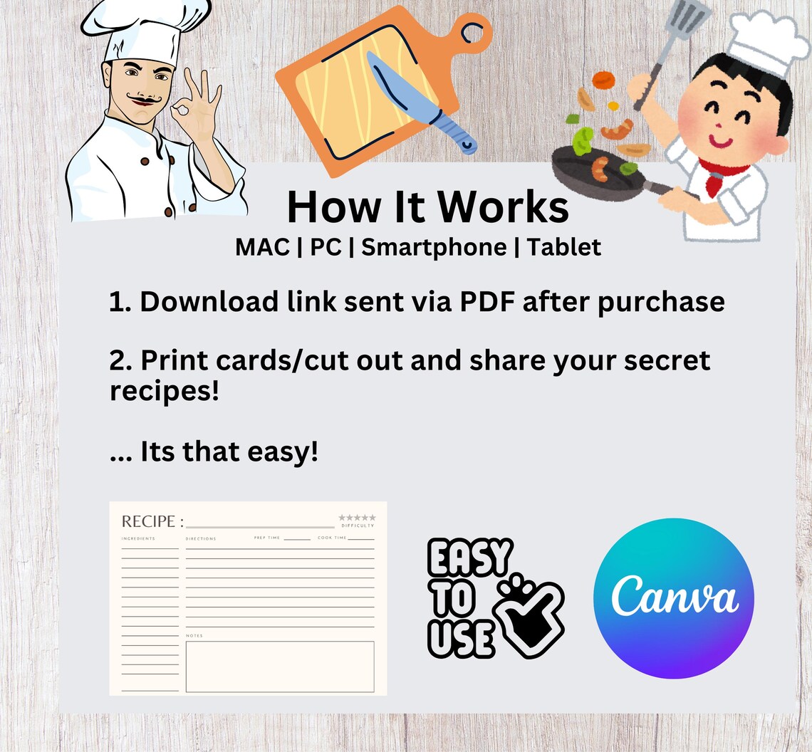 Printable Recipe Cards , Recipe Card Canva Template, Modern Recipe Card ...