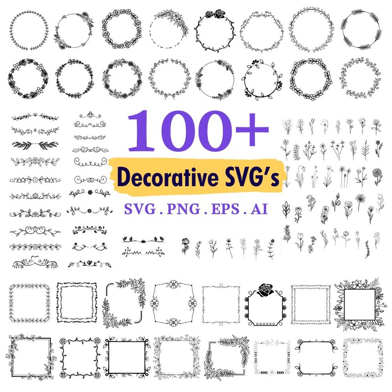 Decorative Elements SVG Bundle, Birth Flowers SVG, Ornaments SVG ...