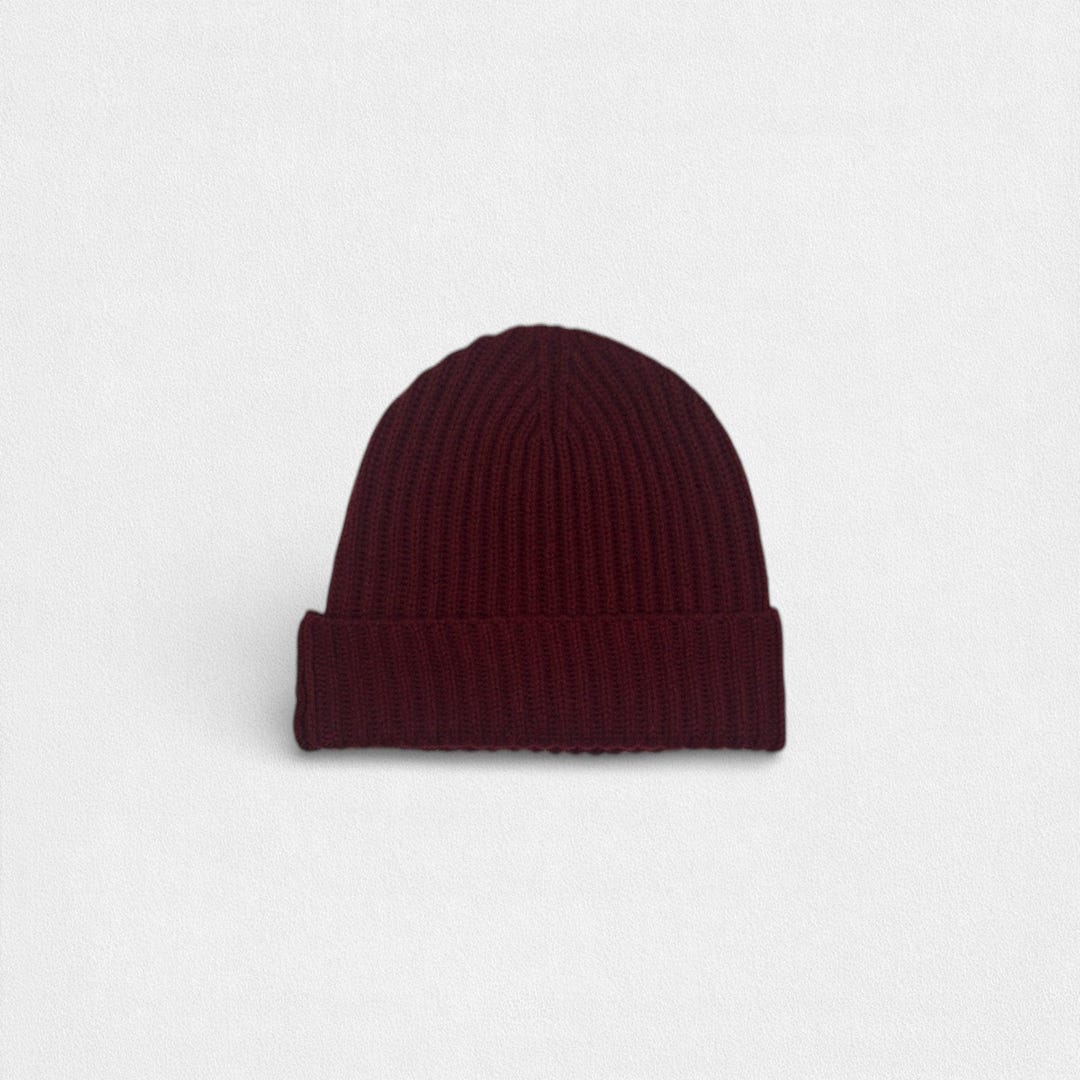 100% Cashmere Ribbed Beanie - Drama Red - Personalisable Beanie ...