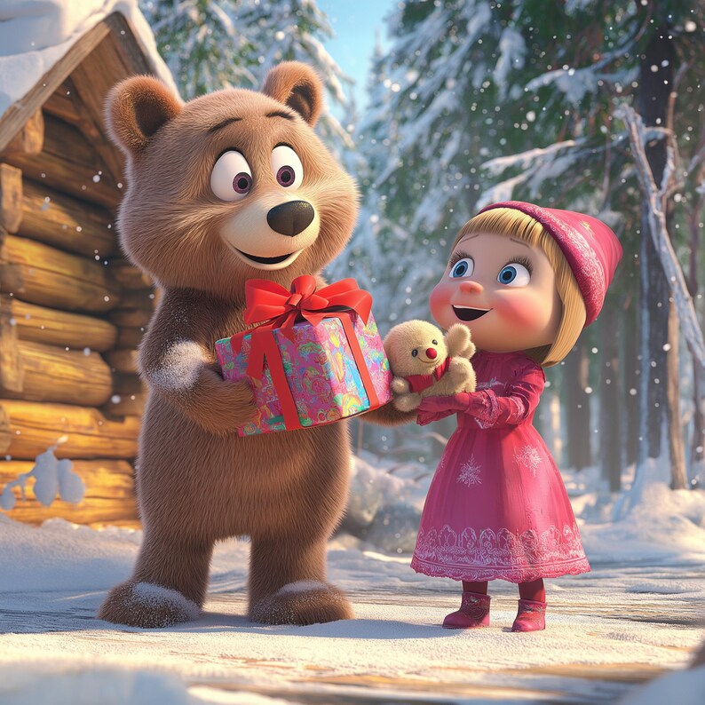 Masha and the Bear Winter Poster - Snowy Wonderland Wall Art for Kids ...