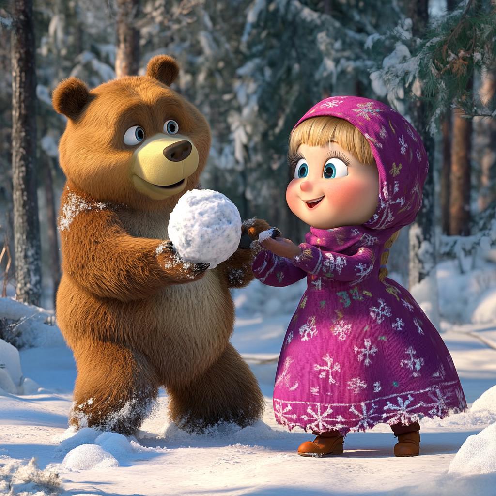 Masha and the Bear Winter Poster - Snowy Wonderland Wall Art for Kids ...