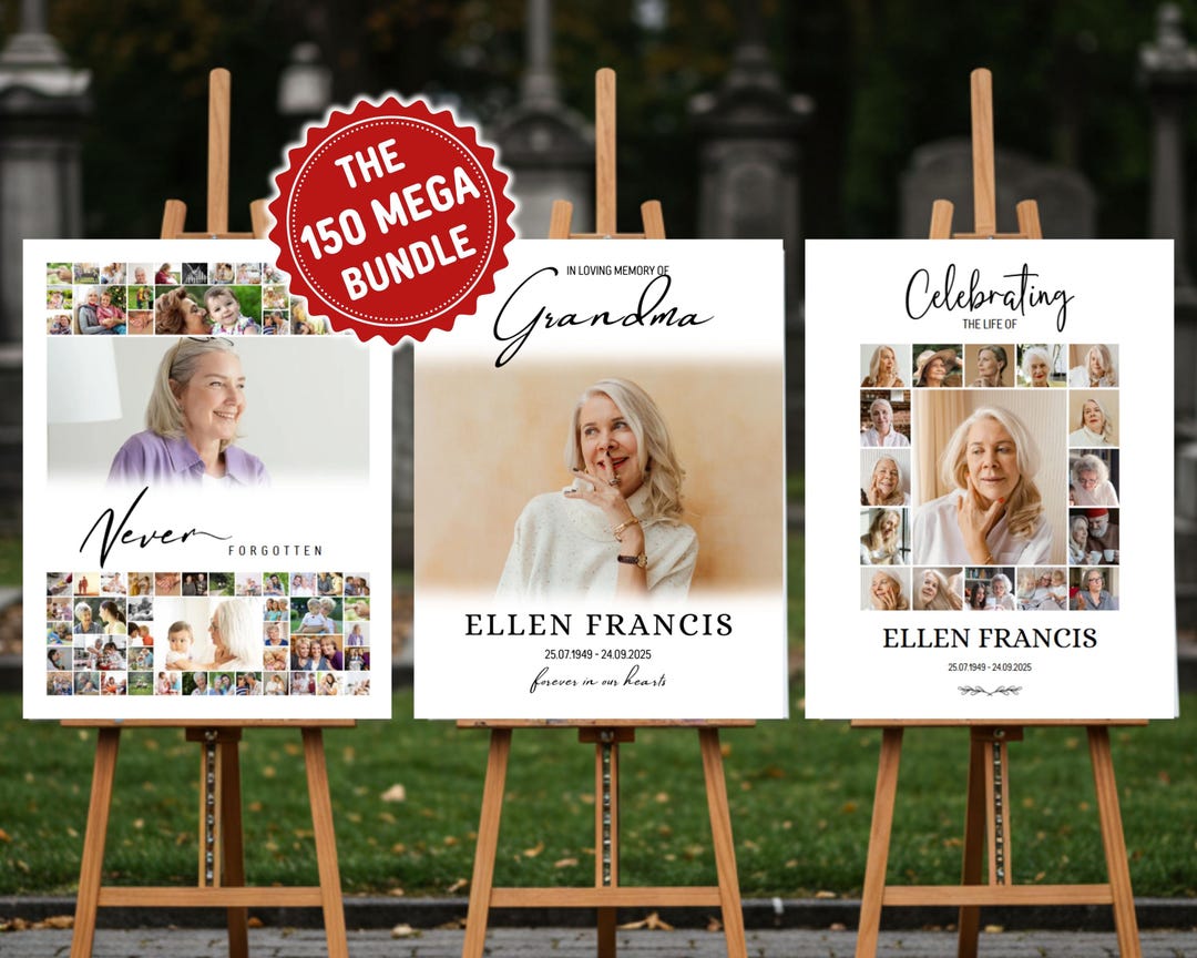 Editable Funeral Photo Collage Poster for Grandma, Memorial Sign, 10 ...