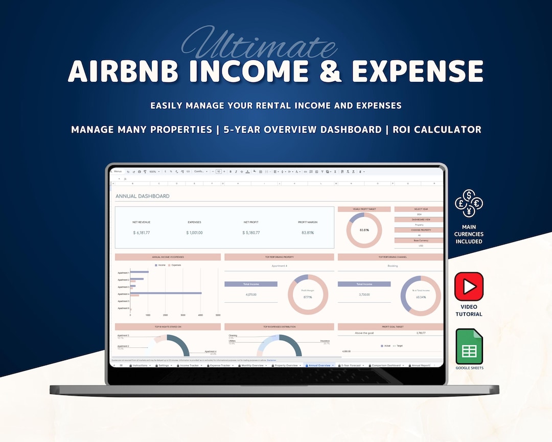 Airbnb Spreadsheet Income and Expense Tracker Airbnb Host Template ...