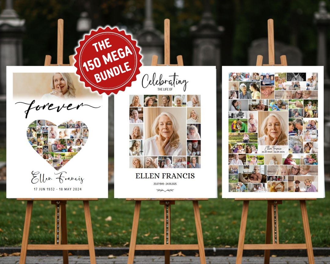 Editable Funeral Photo Collage Poster for Women, Memorial Sign, 10 ...