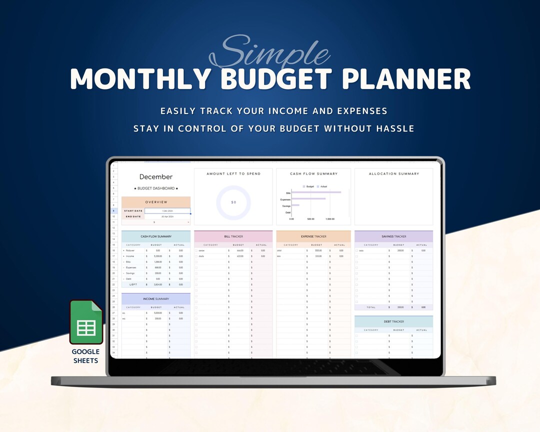 Monthly Budget Spreadsheet Budget Planner Google Sheet Paycheck Budget ...
