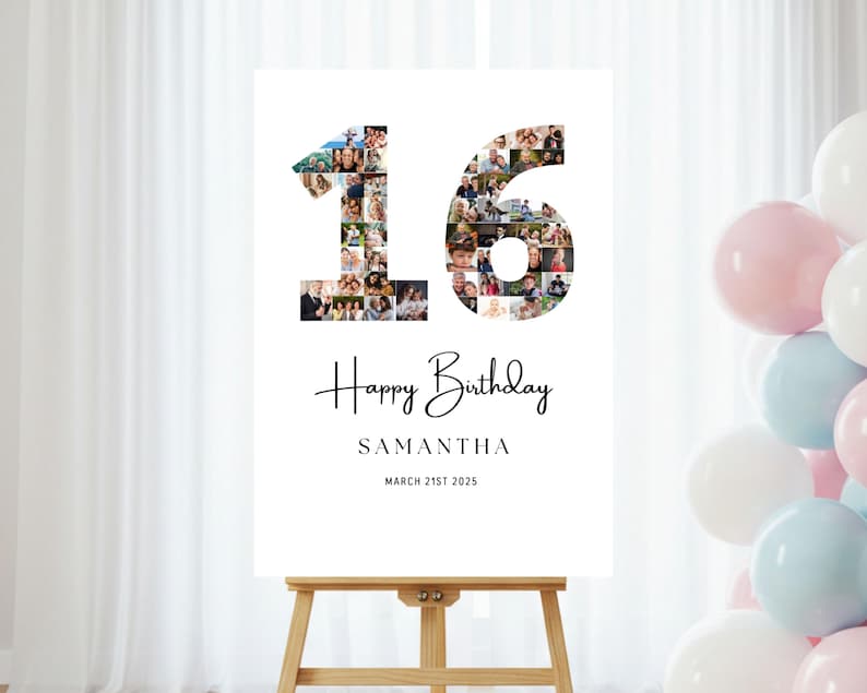 16th Birthday Photo Collage Template, Welcome Sign (digital Download ...