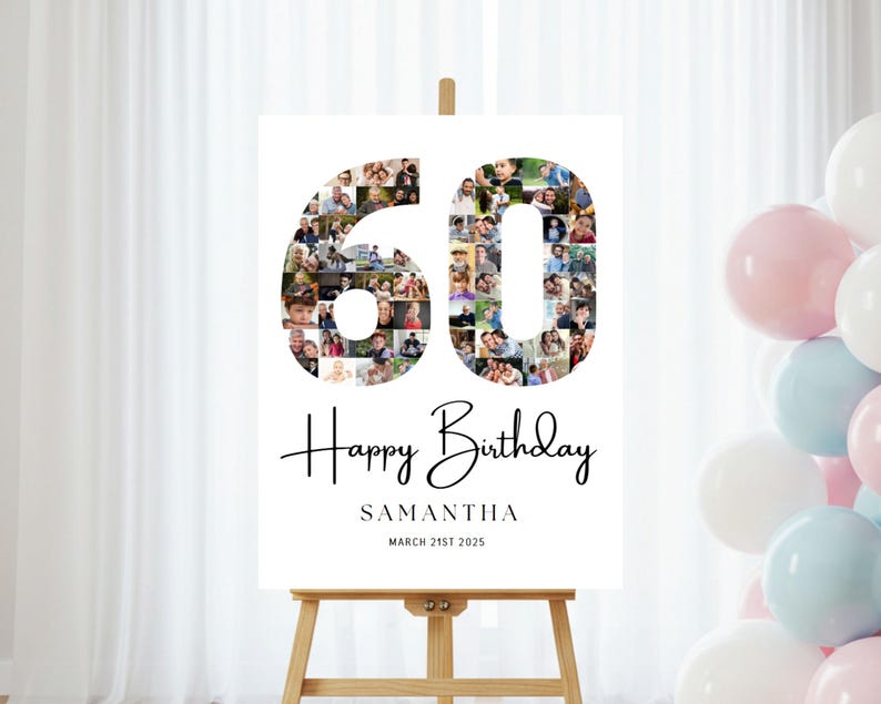 60th Birthday Photo Collage Template, Customizable Welcome Sign ...