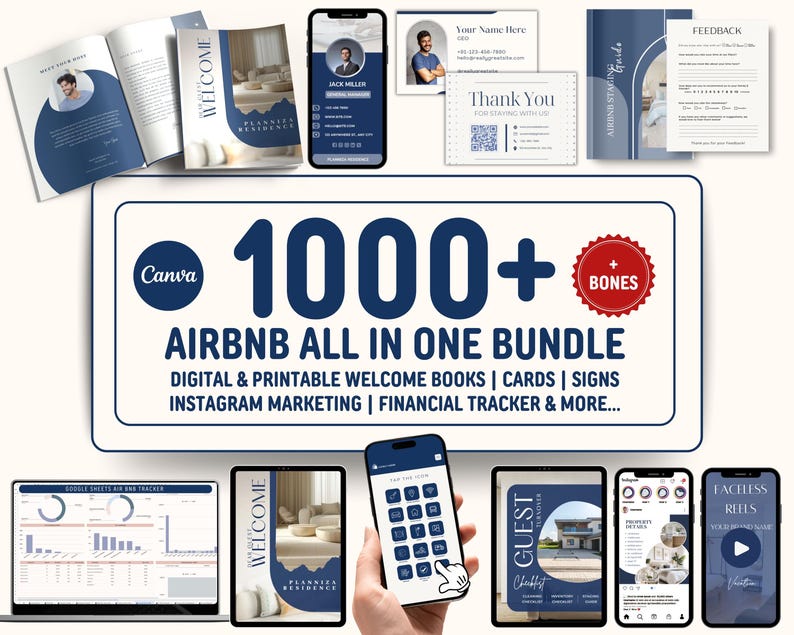 Blue Airbnb Welcome Book Template | Canva Editable Guidebook (digital ...