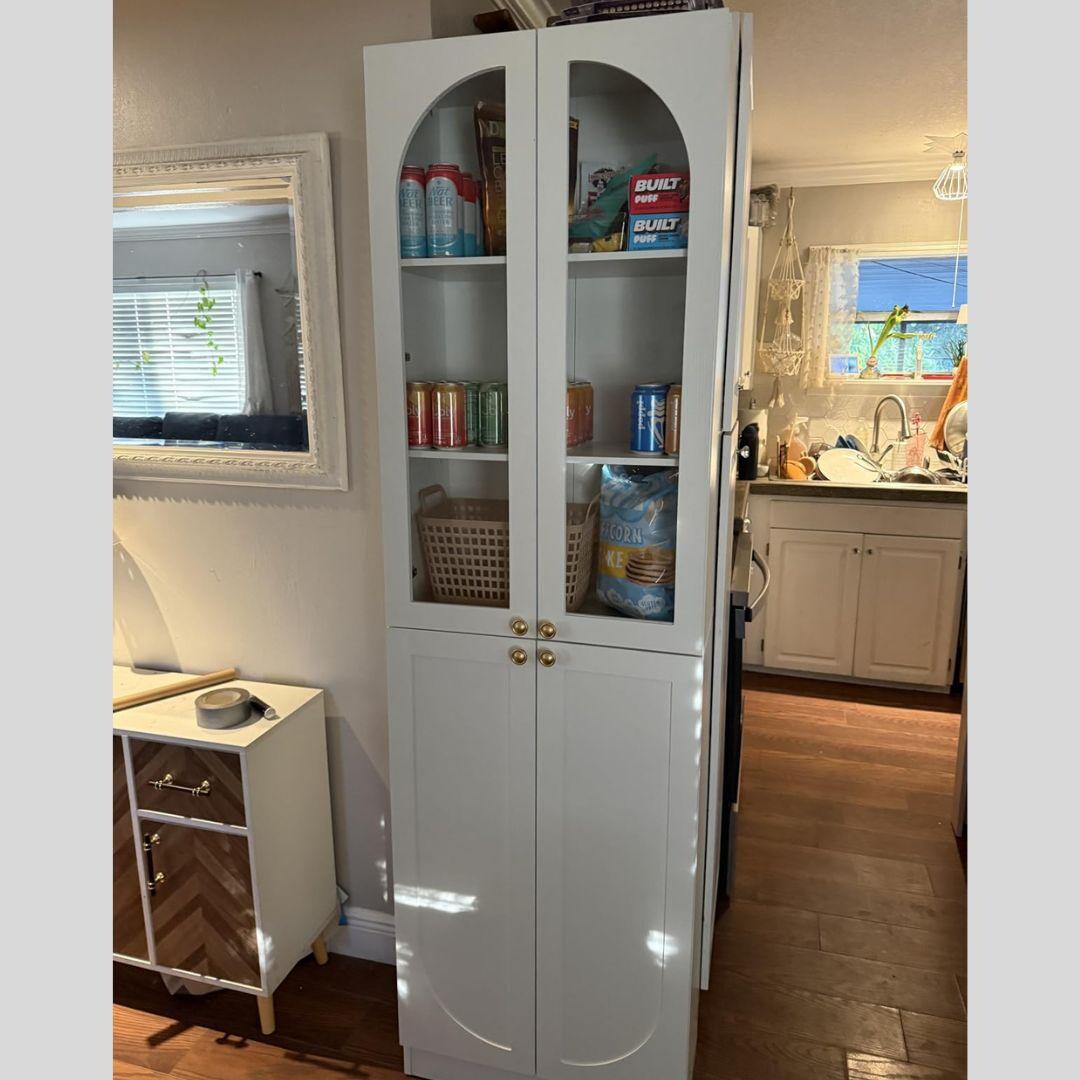 Handmadetall Arch Kitchen Pantry Cabinet White Storage With Glass Doors ...