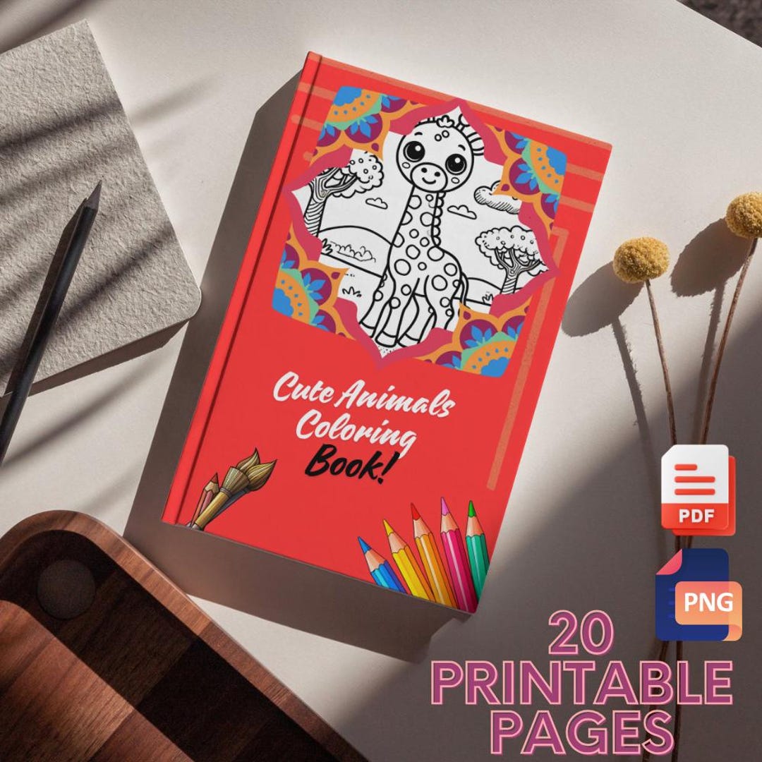 Cute Animal Coloring Pages Set of 20 Prompts and Example Images | High ...