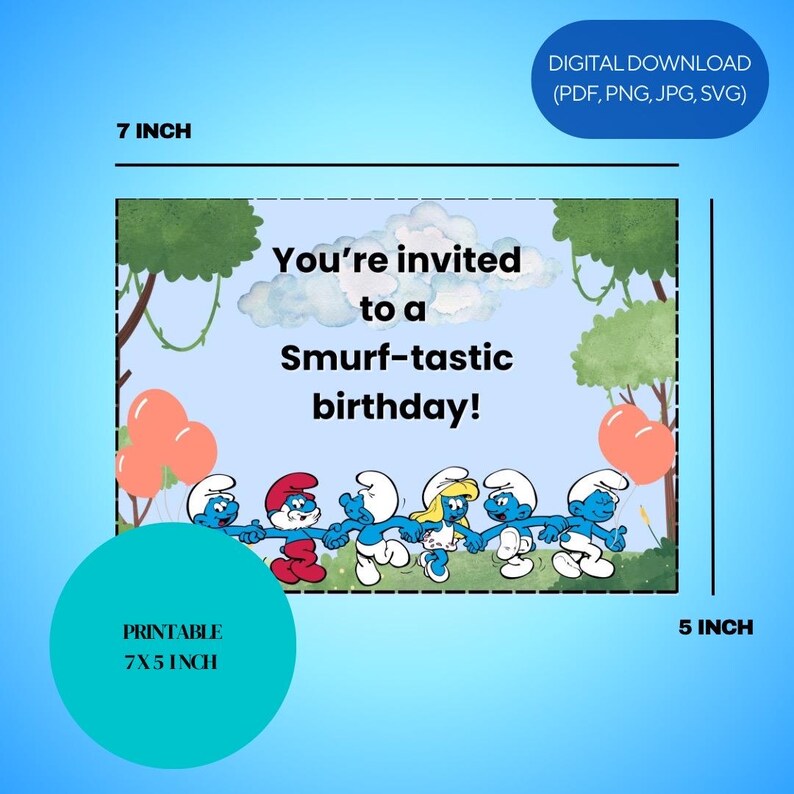 Smurf‘s Birthday Invitation - Etsy