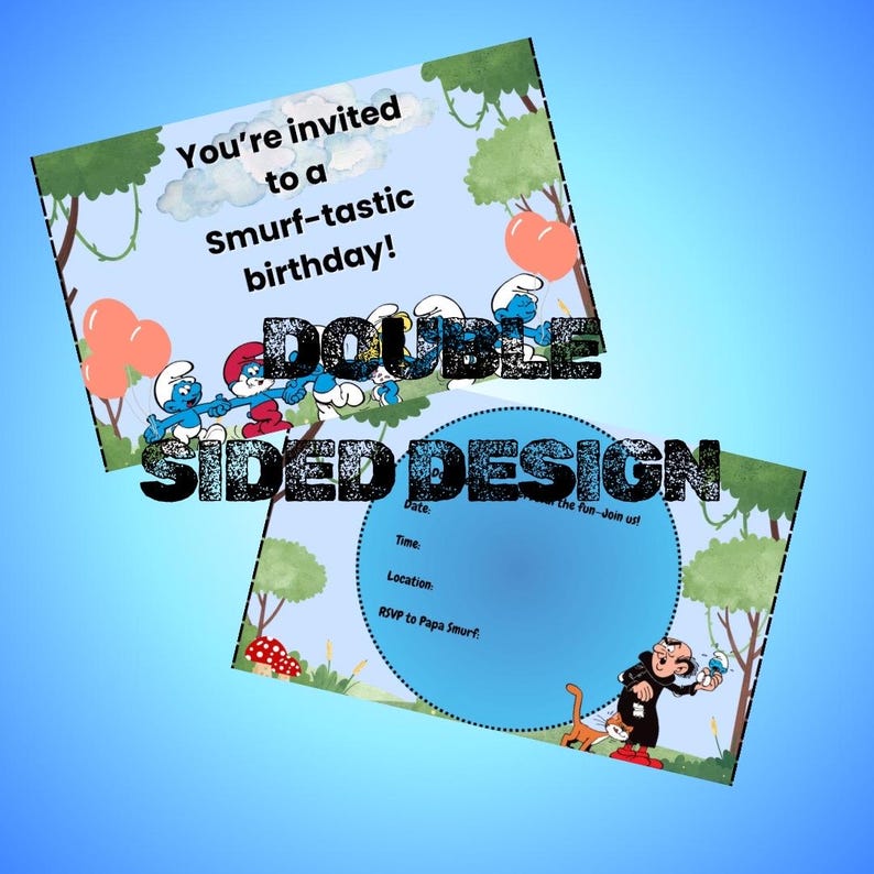 Smurf‘s Birthday Invitation - Etsy