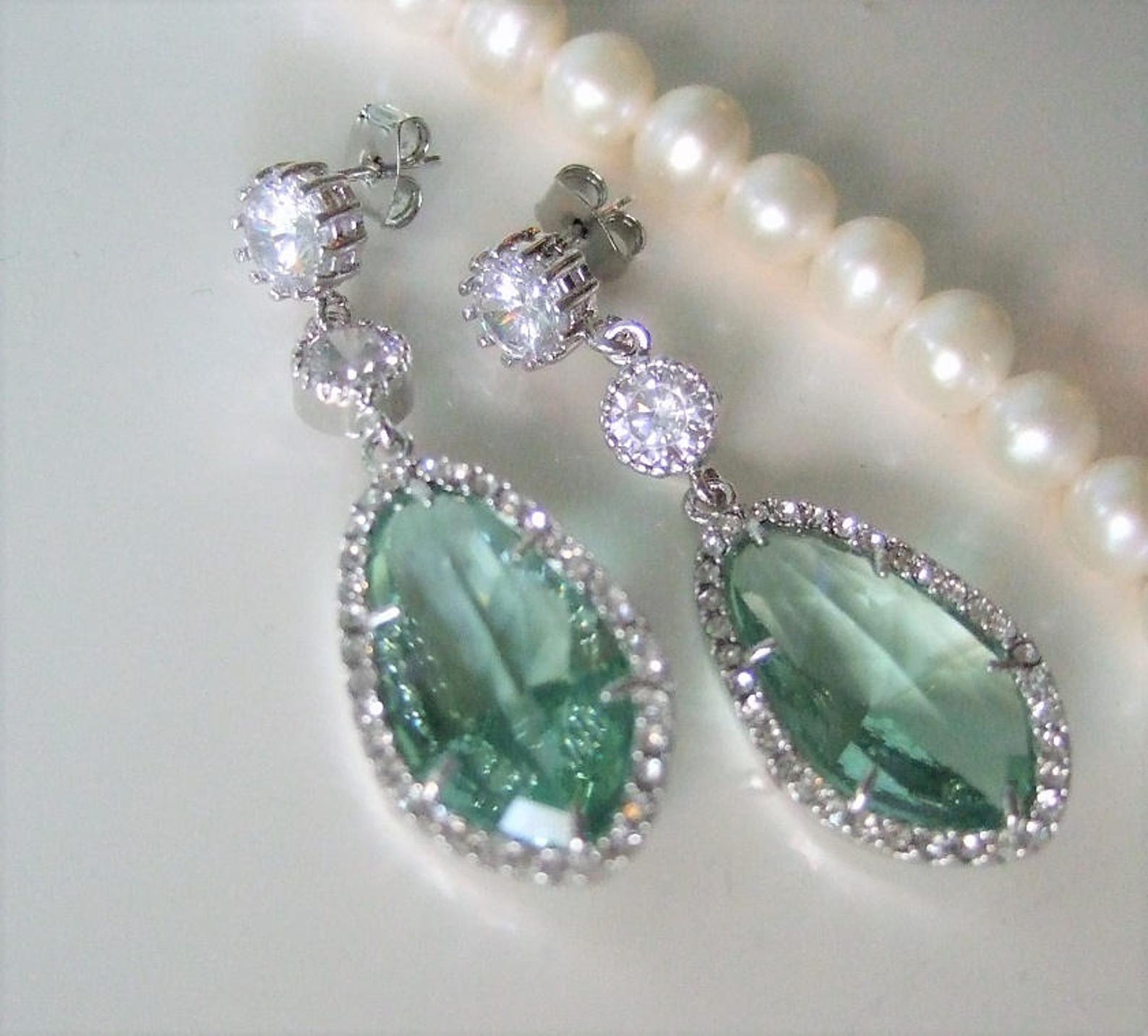 Green Erinite Earringchandelier Earringsstatement Crystal - Etsy