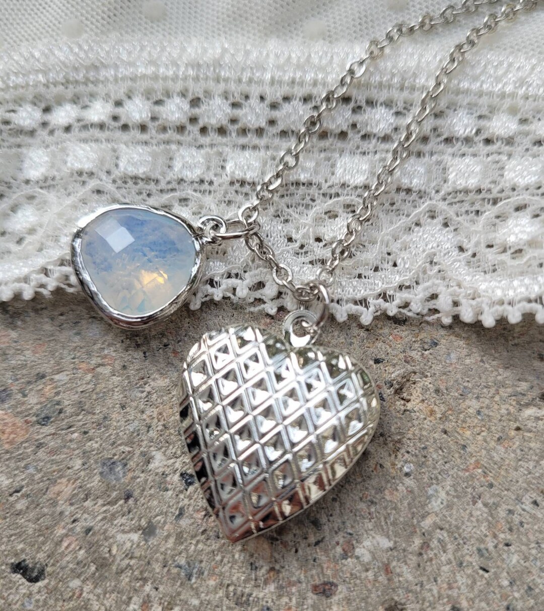 Heart Locket Birthstone Silver Necklace,october,personalized Secret ...