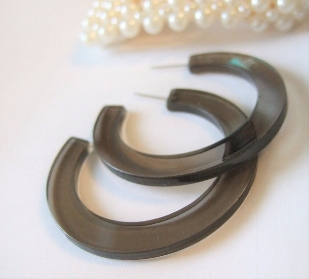 Transparent Smoky Hoops,lucite Hoop Earring,clear Gray Earring Hoops ...