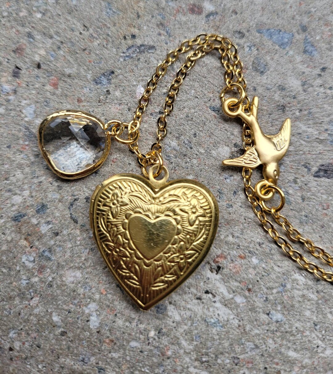 Heart Locket Birthstone With Bird,secret Message Locket,valentines Gift ...