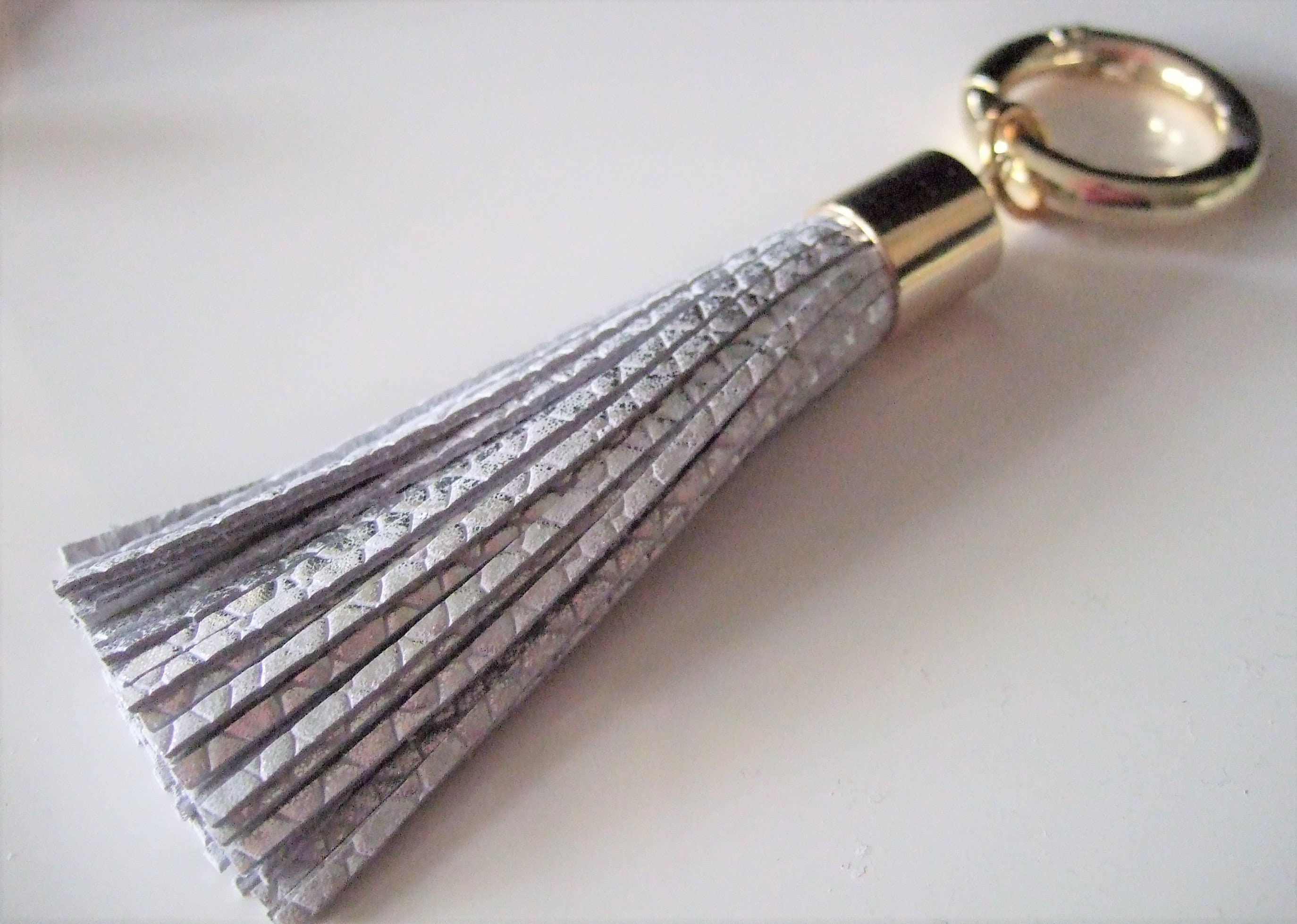 Metallic Large Leather Keychain,valentine's Gifts,unique,silver Tassel ...
