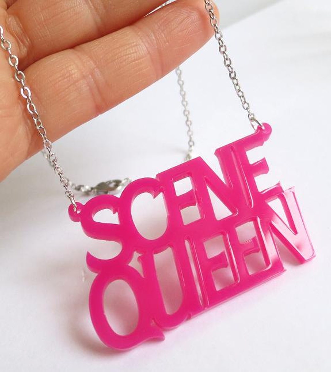 Scene Queen Necklace,hot Pink Acrylic Necklace,emo Scene Jewelry,teens ...