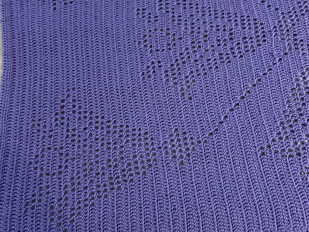 Handmade Filet Crochet Spring Time Flowers Lavender Blue Afghan 56”x40 ...