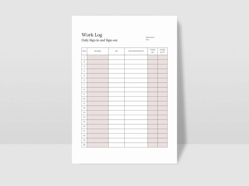 Employee Time Tracker Printable Log Daily Schedule Work Planner Office ...