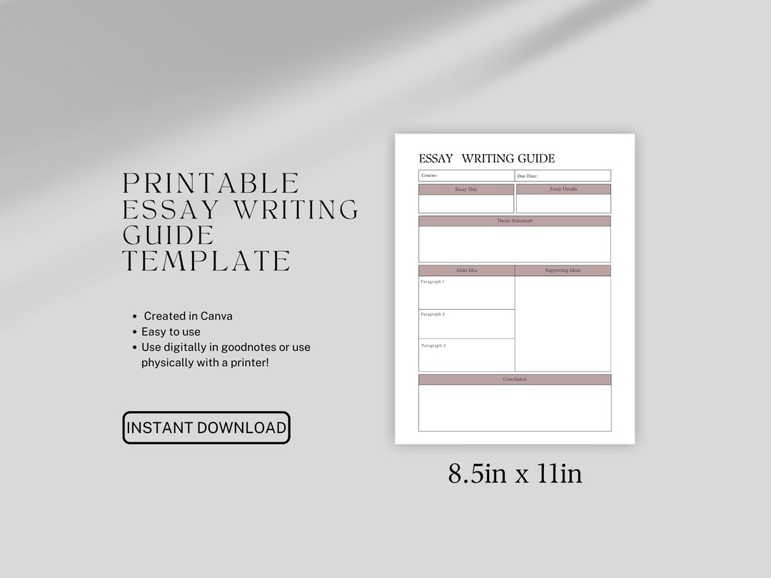Essay Writing Guide Printable Template for Highschool Essay Planner Academic Structure Writing ...