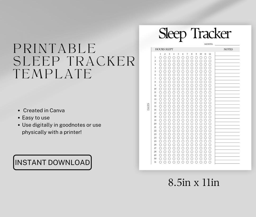 Digital Sleep Tracker Monthly Template Wellness Journal Goal Chart ...
