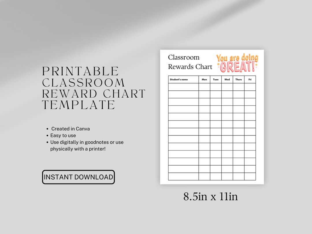 Printable Classroom Reward Chart: Student Behavior Tracker (digital ...
