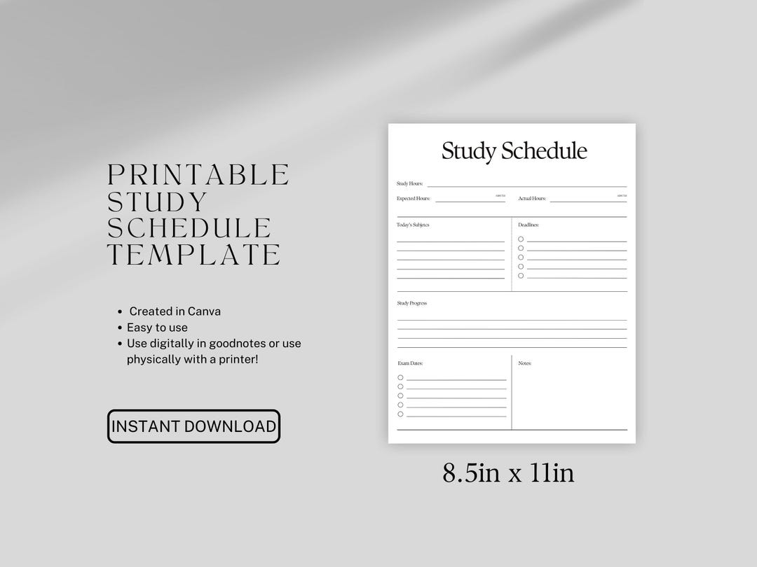 Study Planner Printable PDF Template for College Student Schedule ...