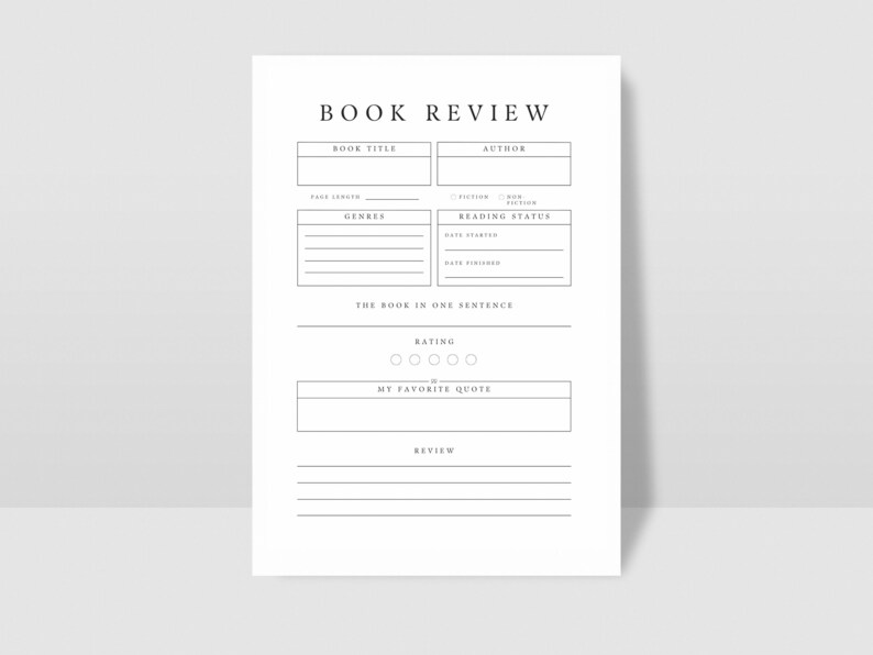 Book Review Template: Printable Reading Journal (PDF Download) - Etsy