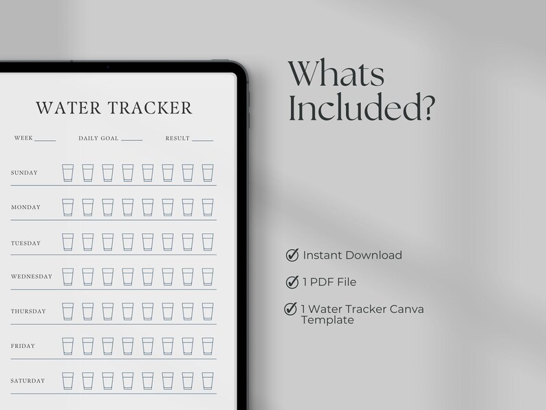 Water Tracker Printable Weekly Planner Drink Monitor Daily Intake ...