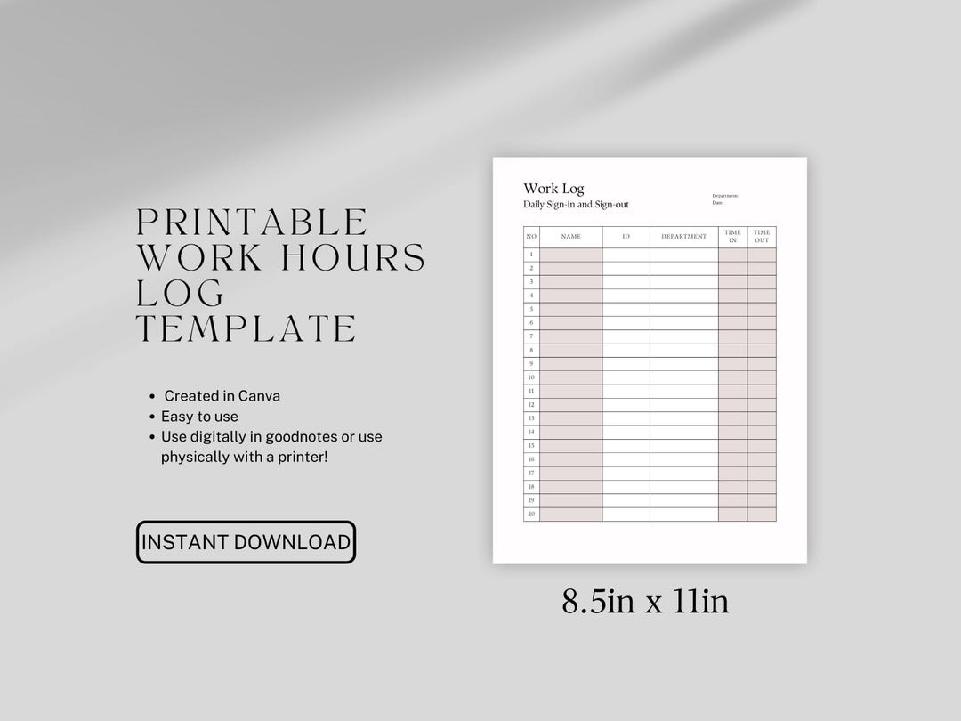 Employee Time Tracker Printable Log Daily Schedule Work Planner Office ...