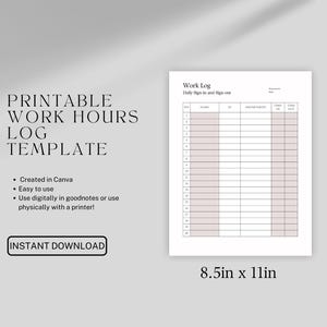 Employee Time Tracker Printable Log Daily Schedule Work Planner Office Attendance Project Record ...