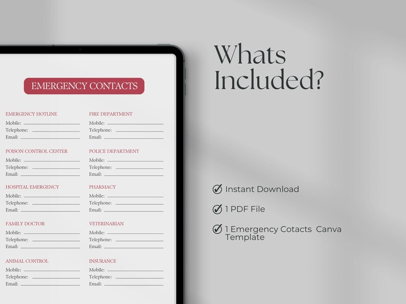 Emergency Contact List Printable: Family Info Sheet (8.5x11in Digital ...