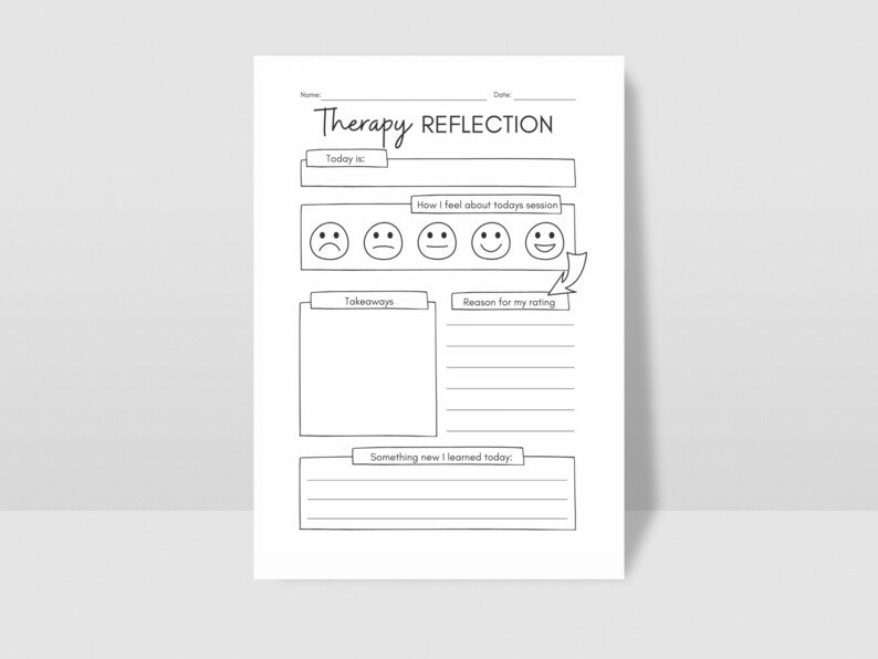 Therapy Reflection Worksheet: Counseling Session Notes, Progress ...