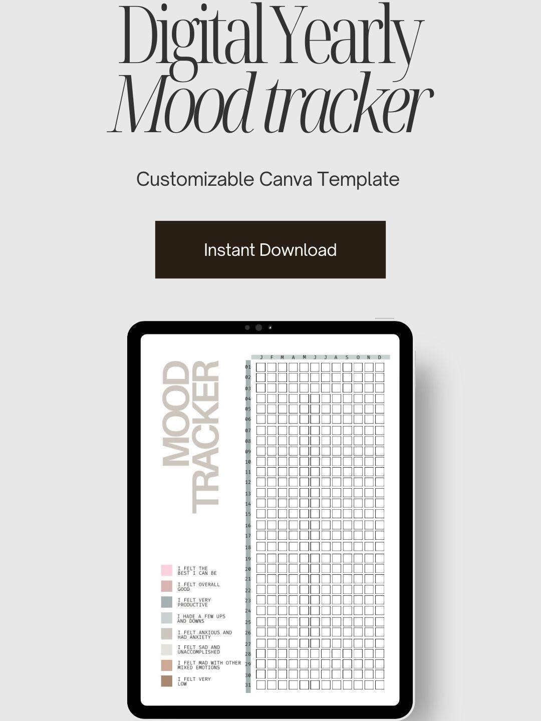Mood Tracker Digital Journal Mood Chart a Year in Pixels Canva Template ...