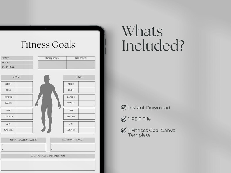 Weight Loss Tracker: Fitness & Body Measurement Chart (digital Download ...