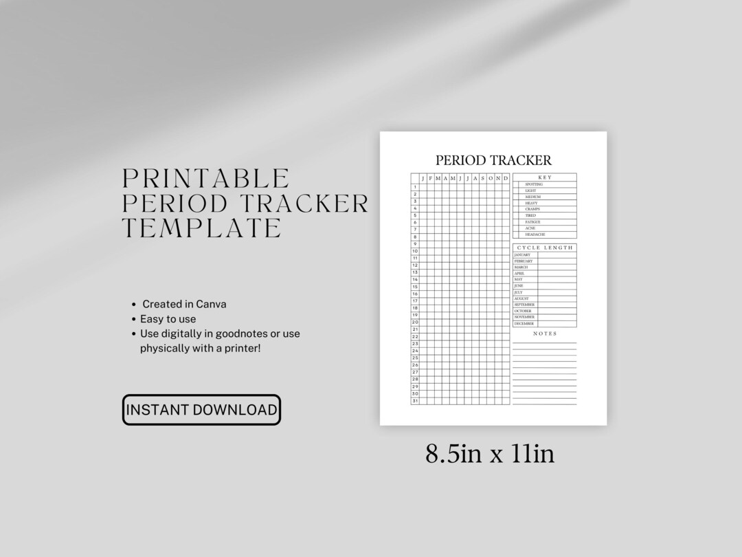 Menstrual Cycle Log Symptom Diary Flow Tracker Date Calendar Period ...