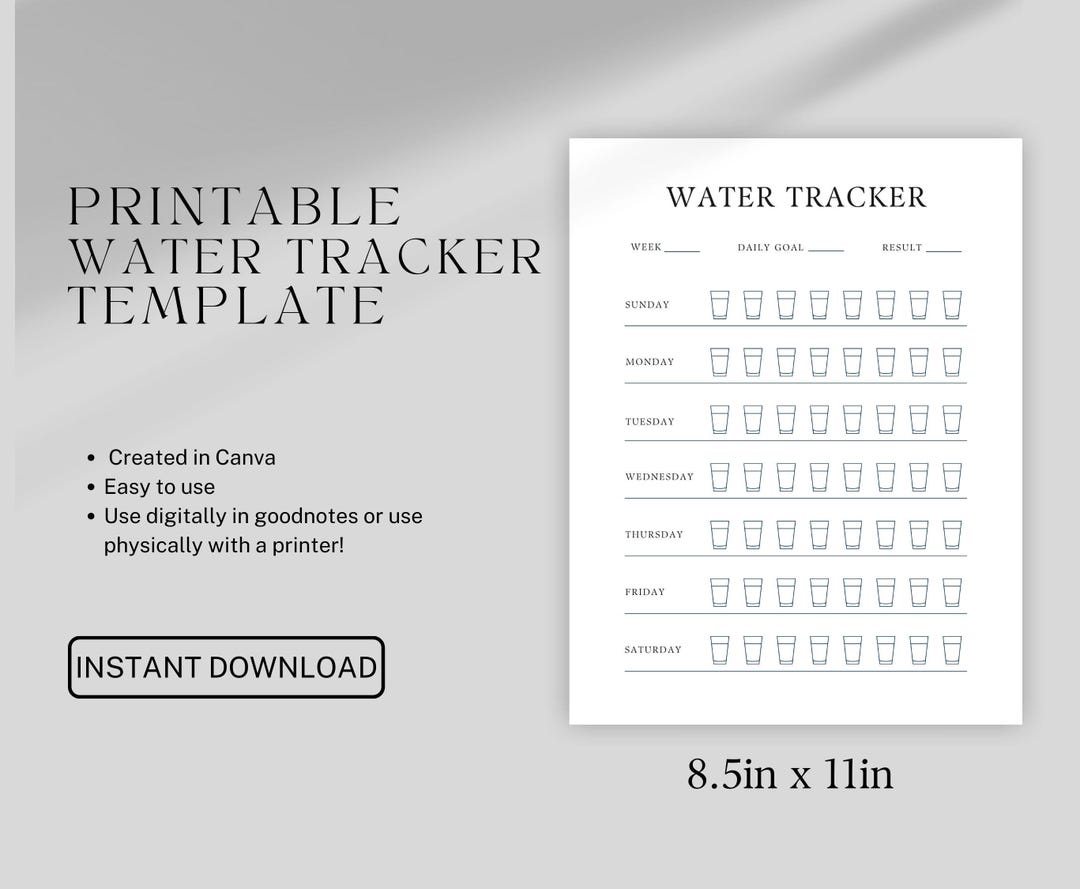 Water Tracker Printable Weekly Planner Drink Monitor Daily Intake ...