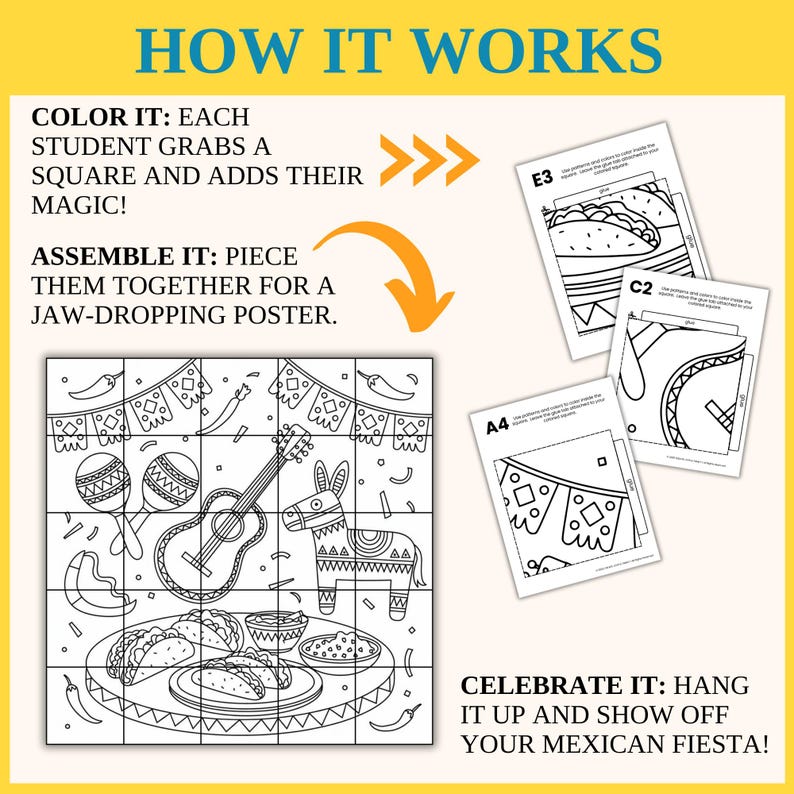 Cinco De Mayo Classroom Poster: Mexican Fiesta Coloring Mosaic (digital ...