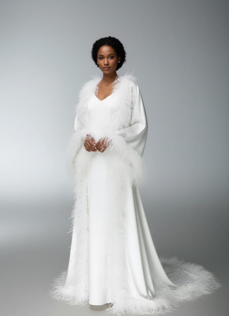 Bridal Robe With Feathers , Wedding Robes for Brides, Bridal Robe, Long ...