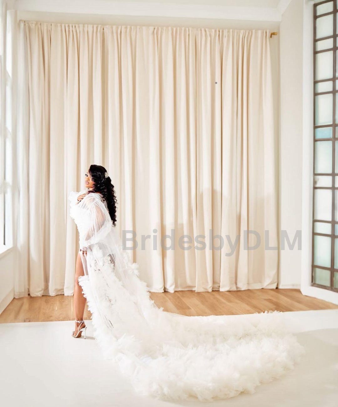 Bridal Robe, Long White Robe, Wedding Robes for Brides, Tulle Robe ...