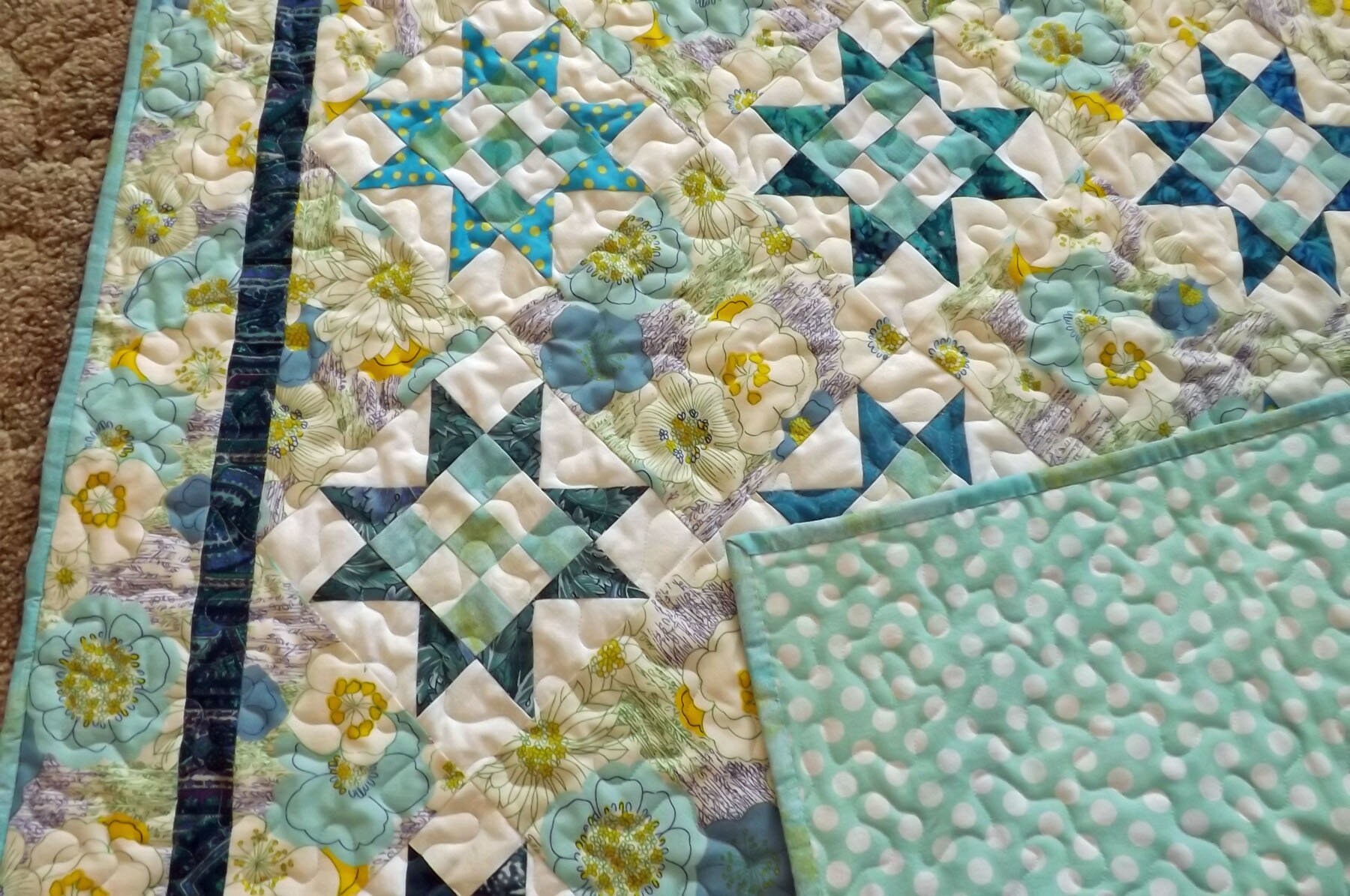 Aqua Blue Baby Quilt Baby Quilt With Stars Think Spring Quilt - Etsy
