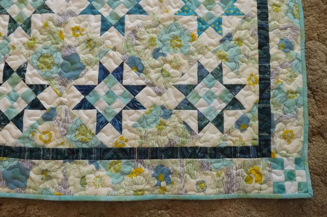 Aqua Blue Baby Quilt Baby Quilt With Stars Think Spring Quilt - Etsy