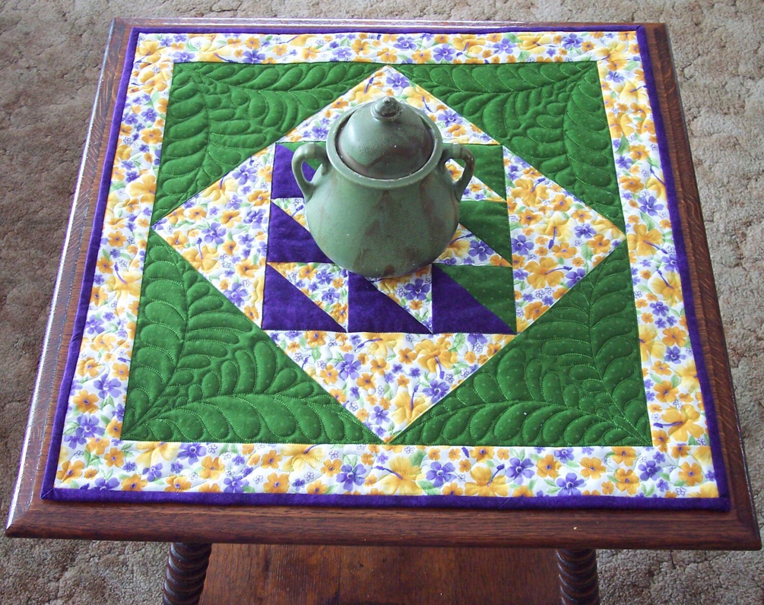 Quilted Table Topper Green Double X, Table Topper Handmade, Green Table ...