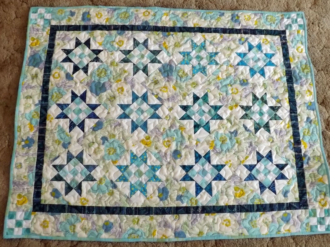 Aqua Blue Baby Quilt Baby Quilt With Stars Think Spring Quilt - Etsy