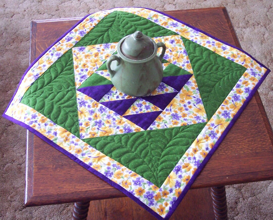 Quilted Table Topper Green Double X, Table Topper Handmade, Green Table ...