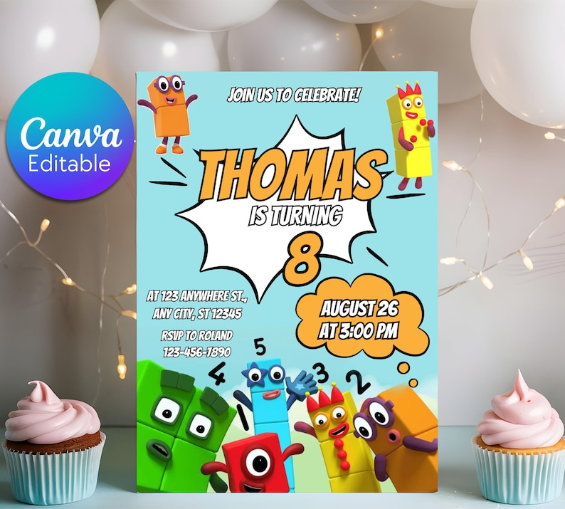Editable Numberblocks Birthday Invitation, Number Blocks Kids Party ...