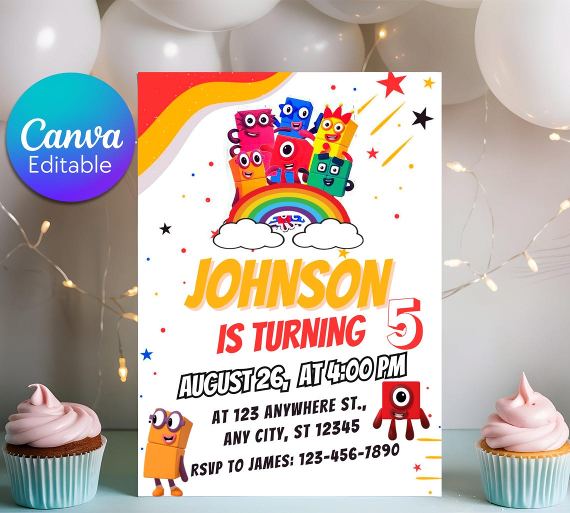 Numberblocks Birthday Invitation, Number Blocks Kids Party Invitation ...