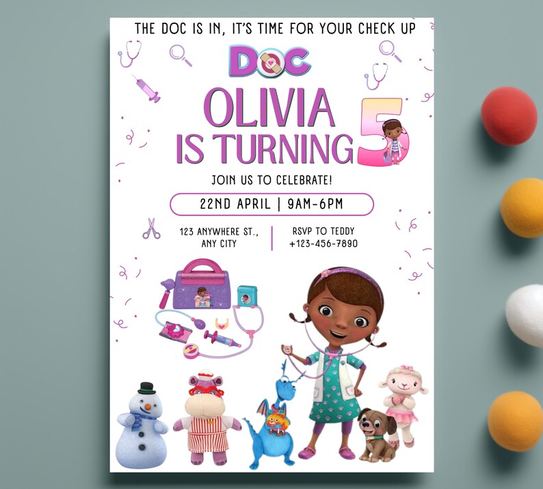 Editable Doc Mcstuffins Birthday Invitation: Kids Party Invite (digital ...